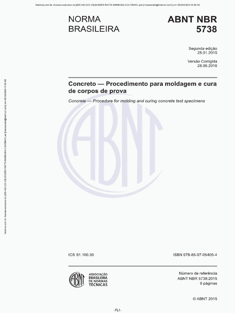 NBR 5738 (2015) (Versão Corrigida 28.06.2016) - Concreto (Procedimento ...