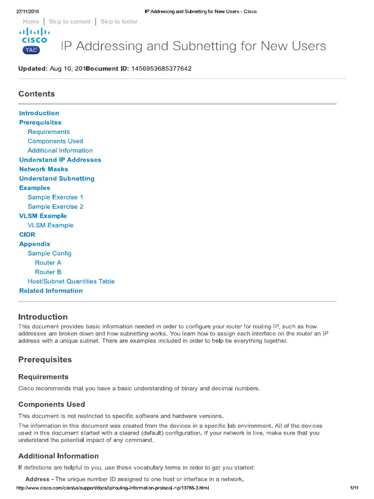 IP Addressing and Subnetting For New Users - Cisco | PDF