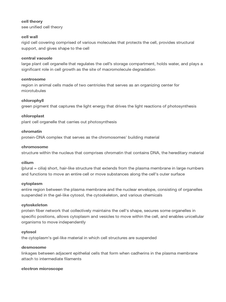Key Terms - Biology 2e - OpenStax PDF | PDF | Cytoskeleton | Cell (Biology)