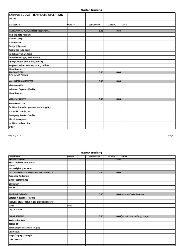 Sample Budget Template-Reception: Date | PDF | Business