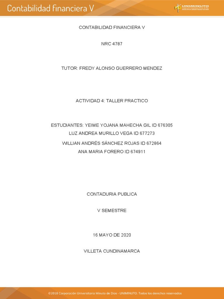 Actividad 4 Taller Practico | PDF | Corporaciones | Contabilidad