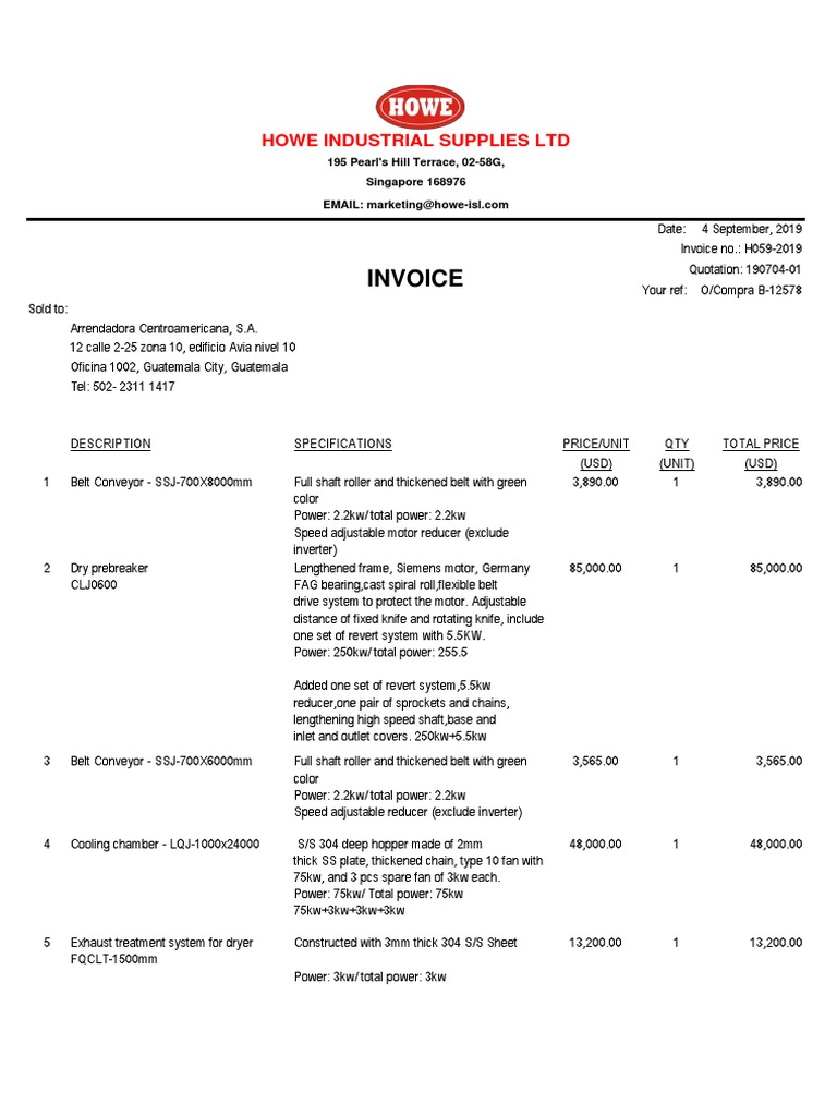 Invoice H059-2019 For Dry Pre Breaker | PDF | Manufactured Goods | Nature
