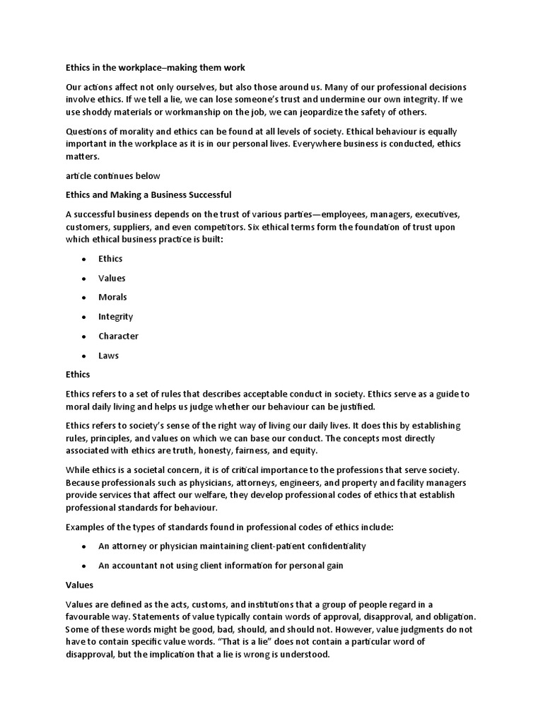 Ethics and Safety in The Workplace | Download Free PDF | Physical ...