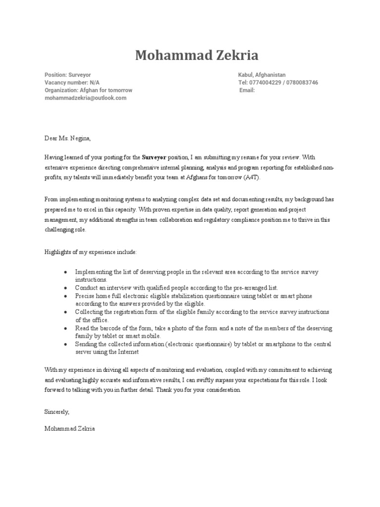 M.zekria Cover Letter | PDF