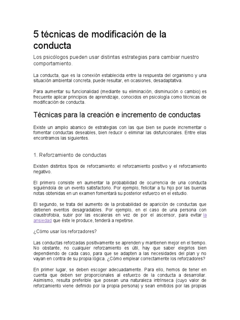 5 Técnicas de Modificación de La Conducta | PDF | Comportamiento ...