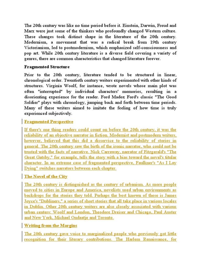 20th Century Literary Transformations | PDF | Narration | Modernism