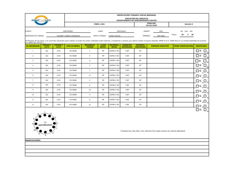 Formato Torque Descarga Skf-Omia | PDF | Ingeniería mecánica | Plomería
