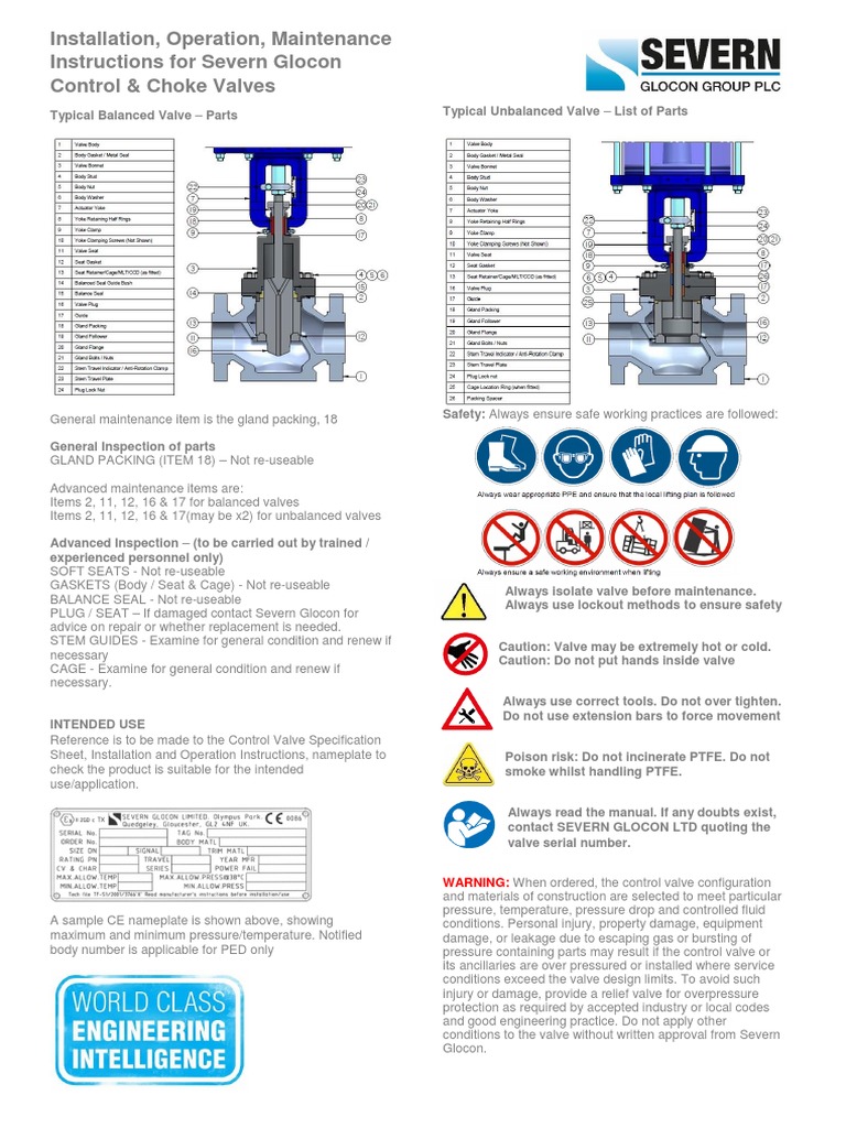 Installation, Operation, Maintenance Instructions For Severn Glocon Control & Choke Valves | PDF ...