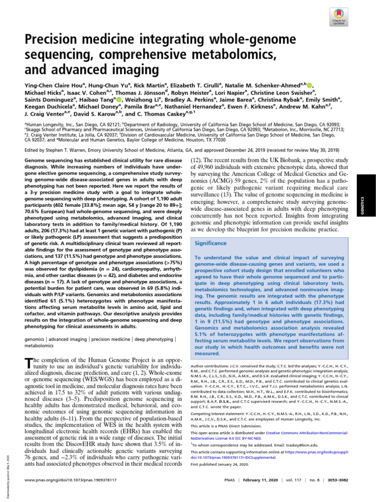 Precision Medicine Integrating Whole-Genome Sequencing | PDF | Genetic ...