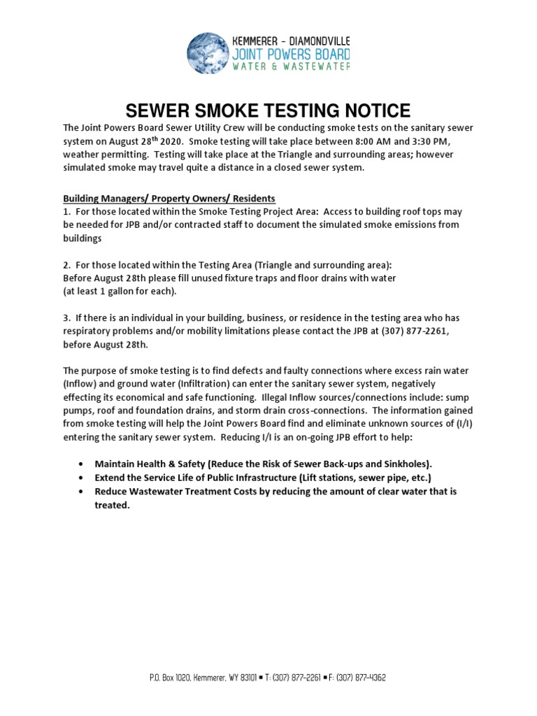 Sewer Smoke Testing Notice | PDF | Sanitary Sewer | Storm Drain