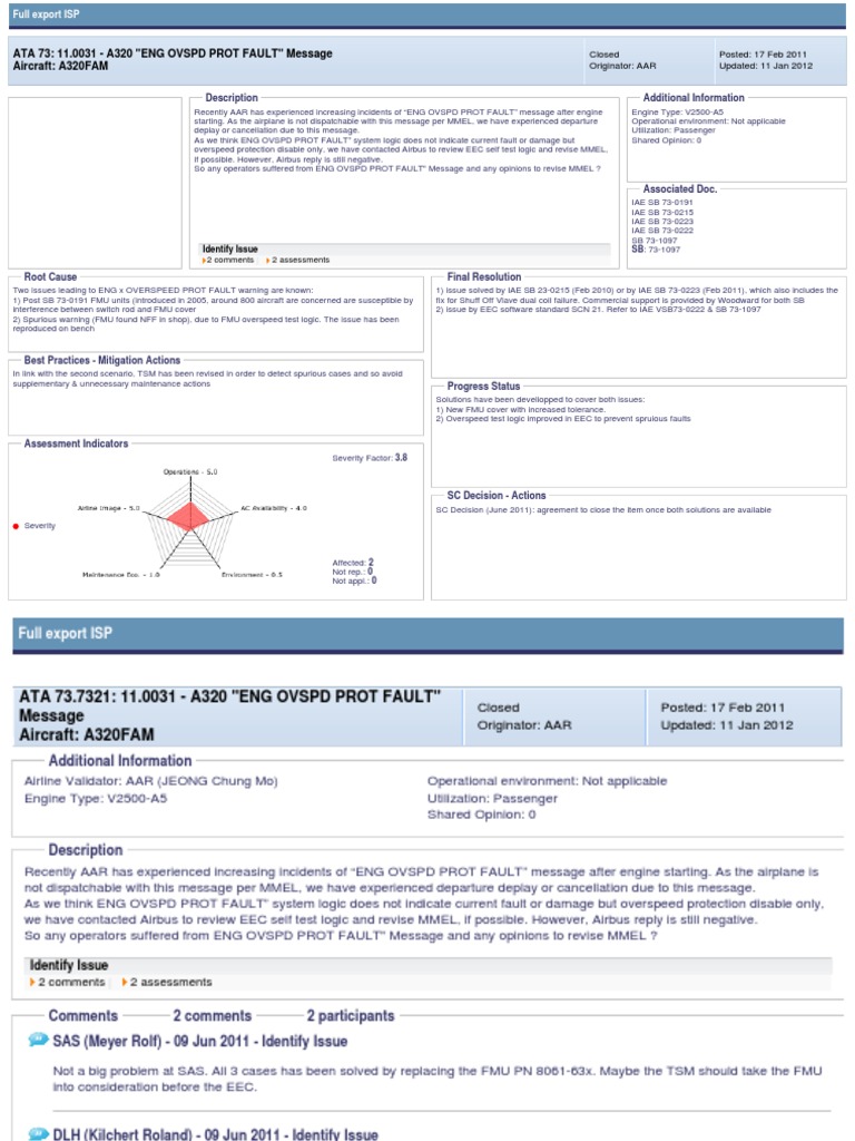 ATA 73: 11.0031 - A320 "ENG OVSPD PROT FAULT" Message Aircraft: A320FAM ...