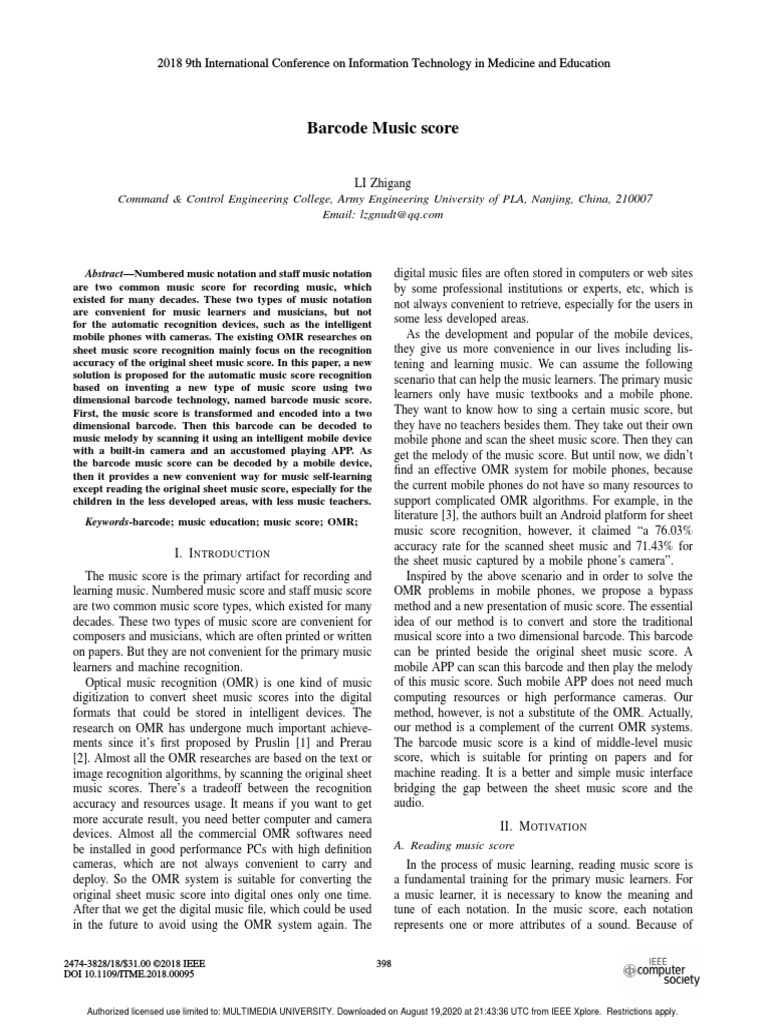 Barcode Music Score | Download Free PDF | Sheet Music | Barcode