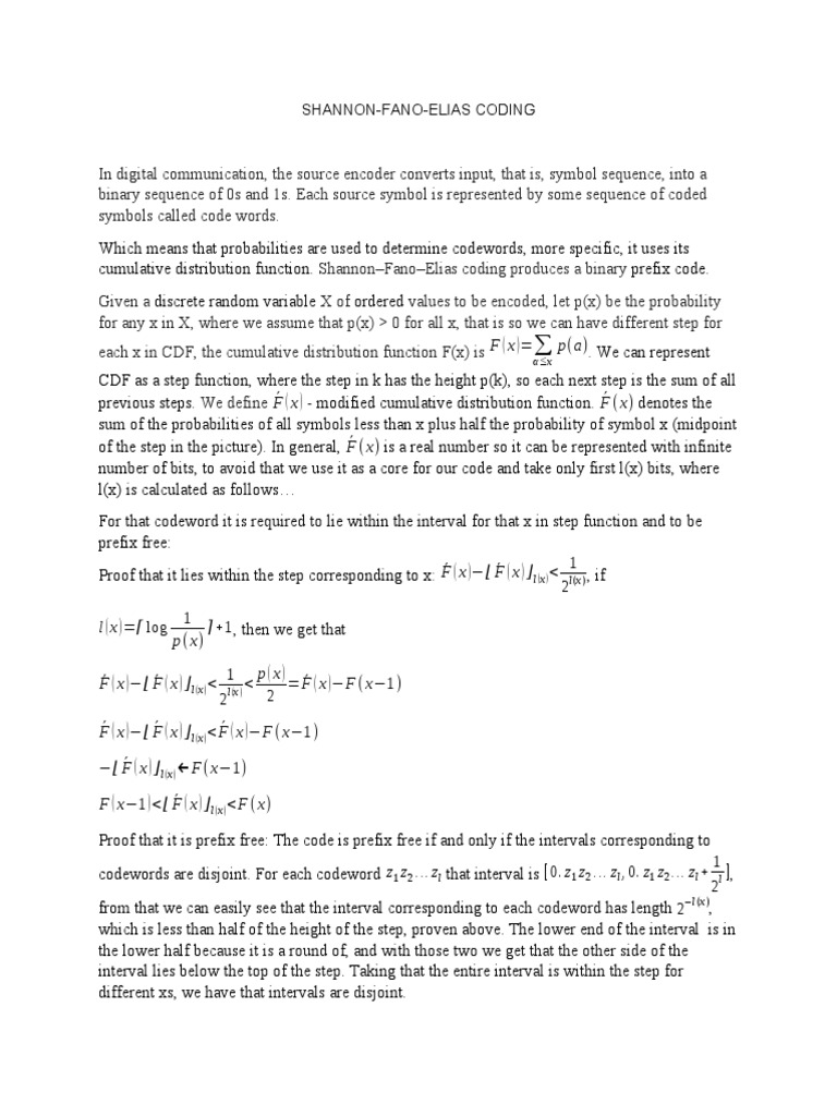 Shannon-Fano-Elias Coding | PDF | Probability Distribution ... Shannon-Fano-Elias Coding | PDF | Probability Distribution ...