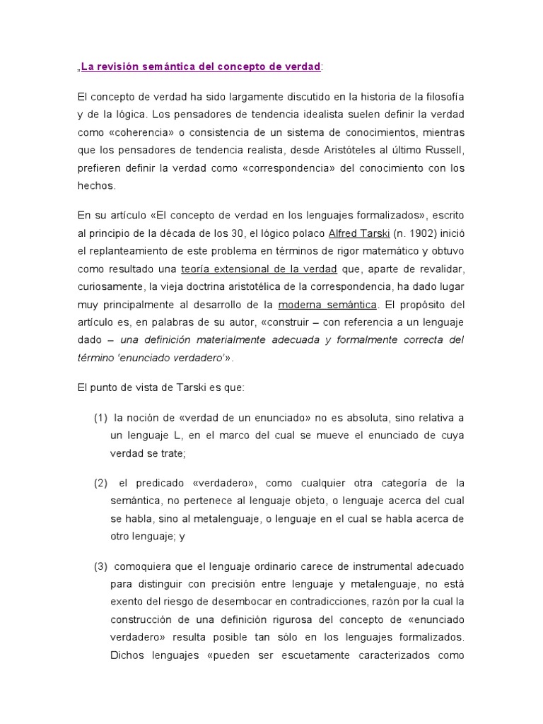 Revisión del concepto de verdad en filosofía | PDF | Verdad | Teorías ...
