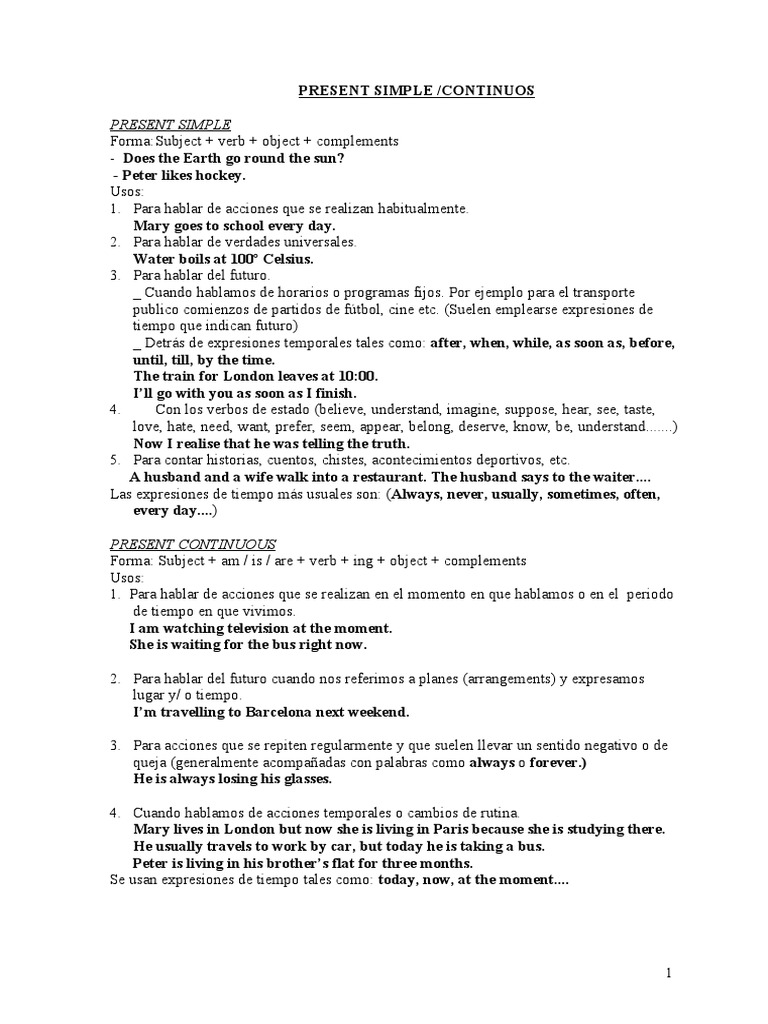 Tenses Notes and Exercises | PDF | Grammar | Language Mechanics