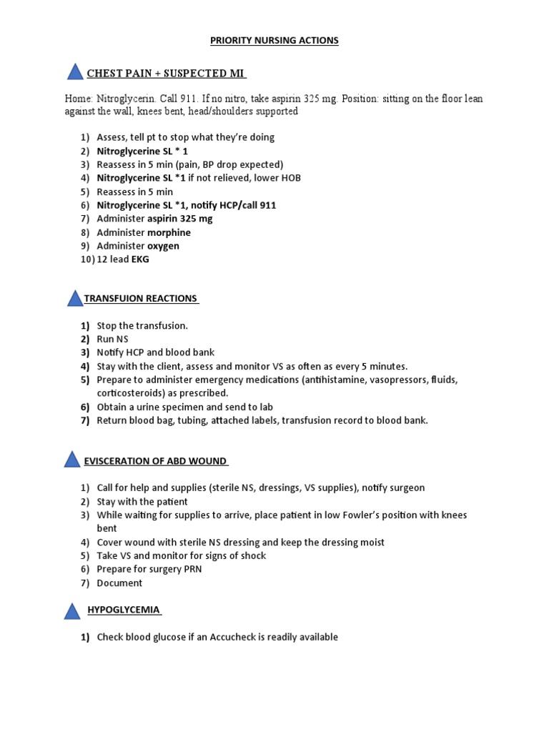 Priority Nursing Actions for Common Medical Emergencies | PDF ...