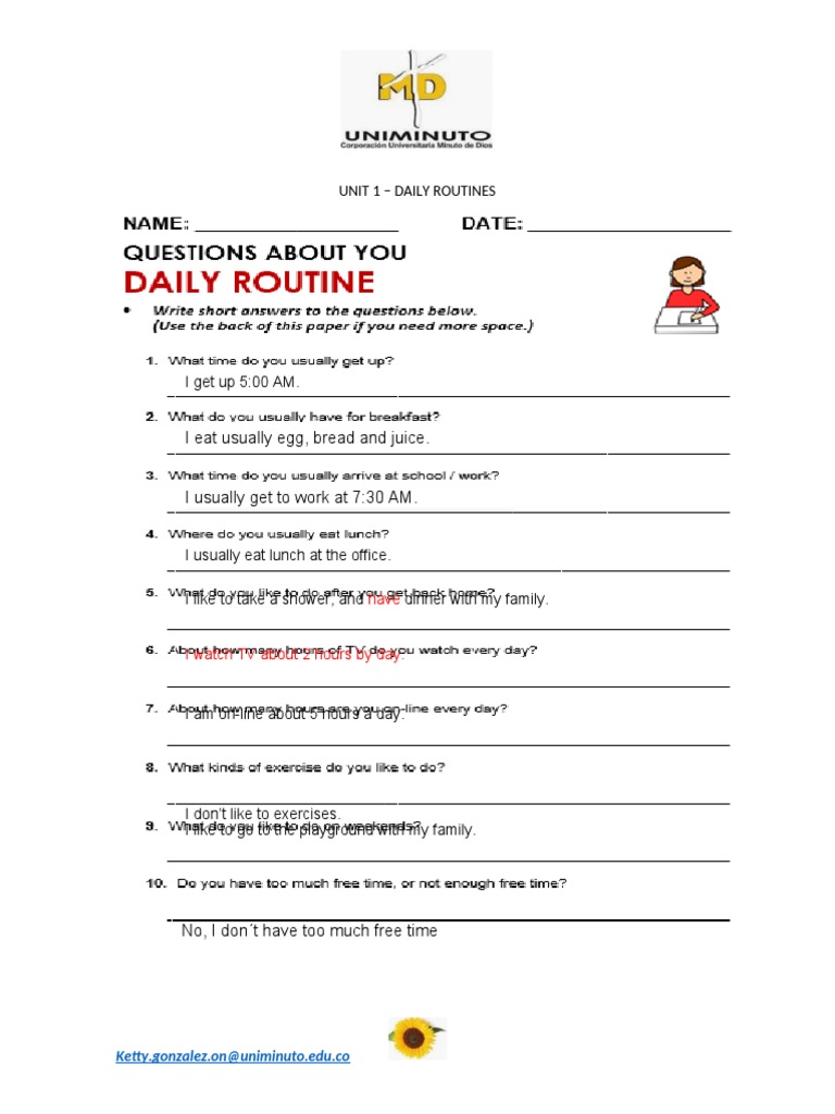 Unit 1 Daily Routines. English | PDF