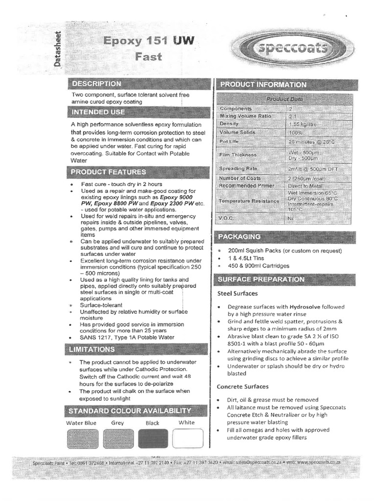 Epoxy Coating Data Sheet | PDF