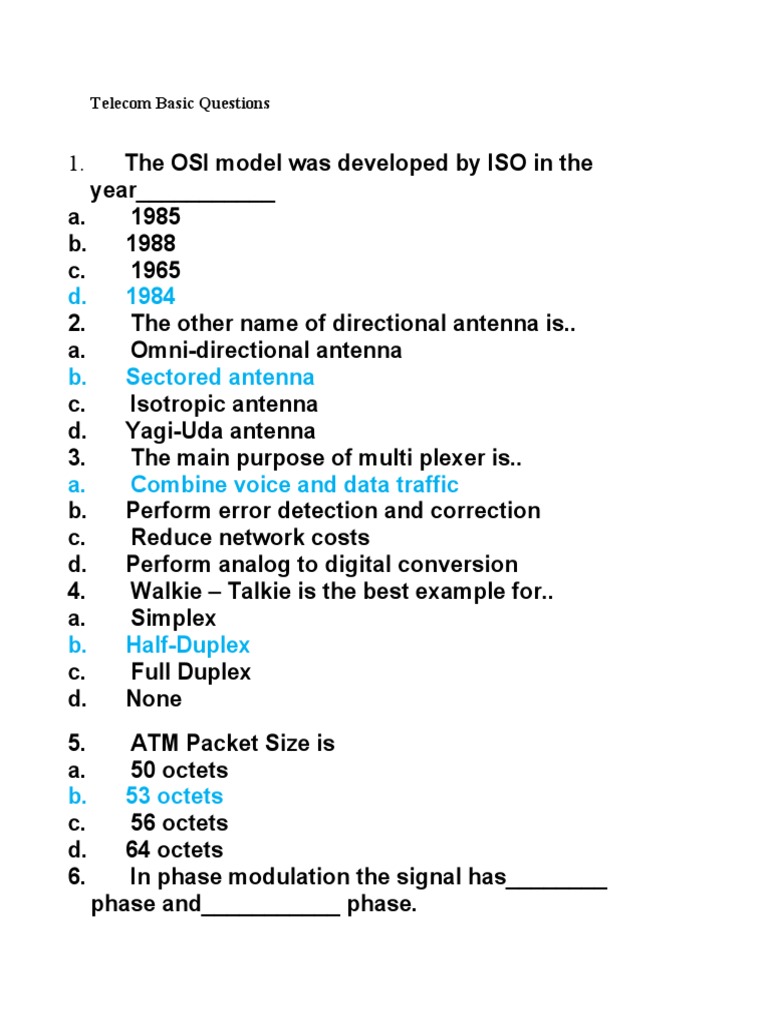 Telecom Basic Questions | PDF | Modulation | Osi Model