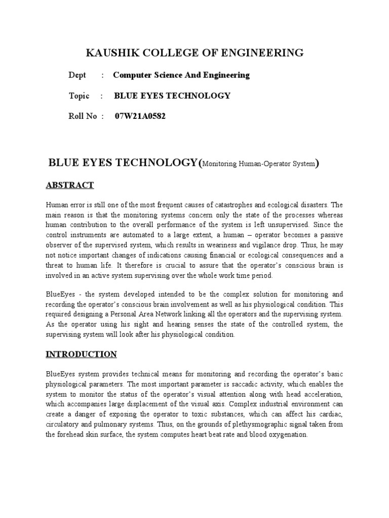 Blue Eyes Technology | PDF | Bluetooth | Data Acquisition
