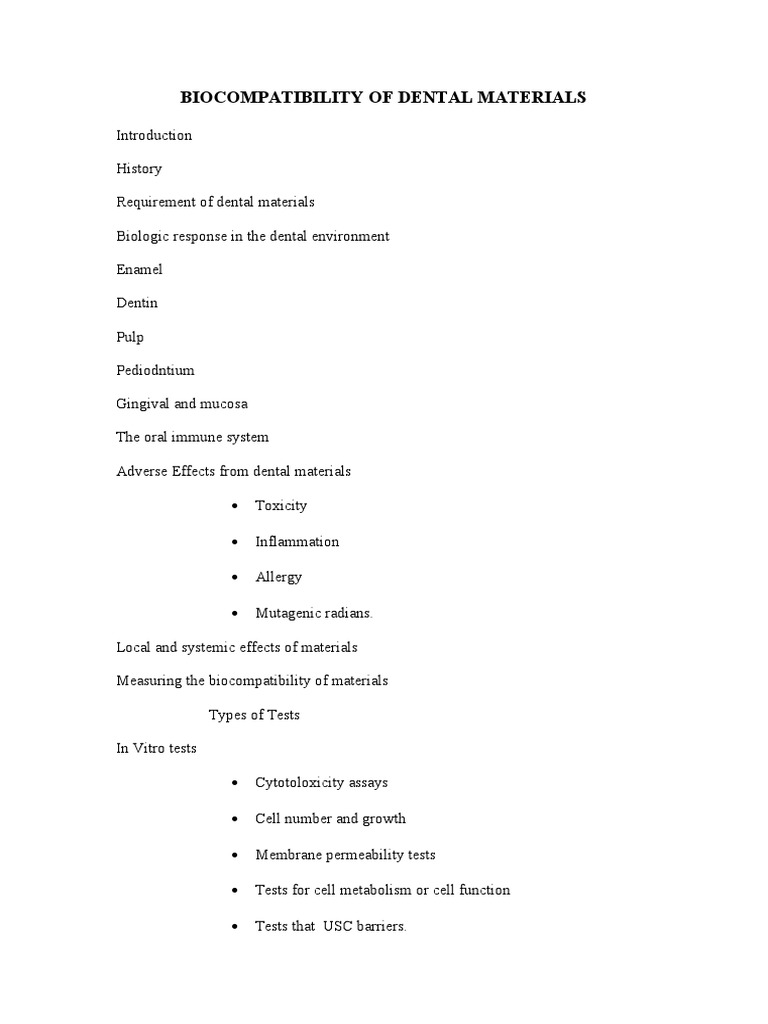 Biocompatibility of Dental Materials | PDF | Human Tooth | Periodontology