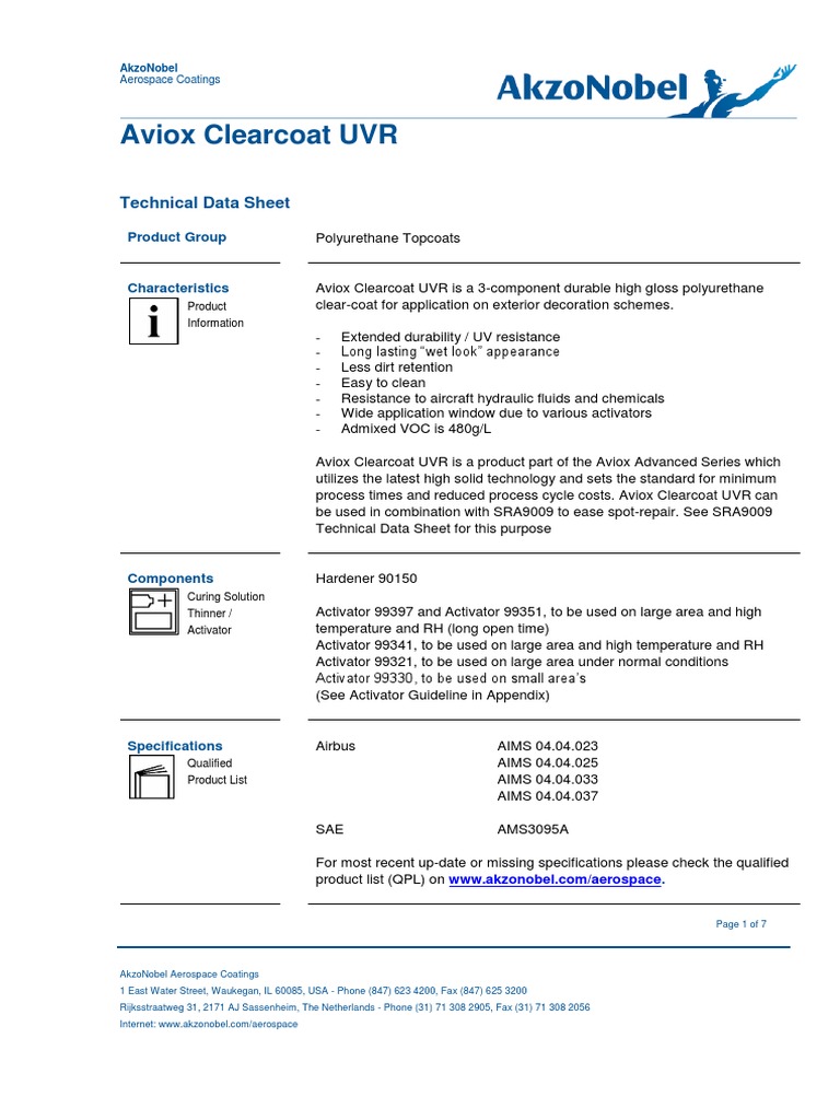 Aviox Clearcoat UVR: Technical Data Sheet | PDF | Materials | Chemistry