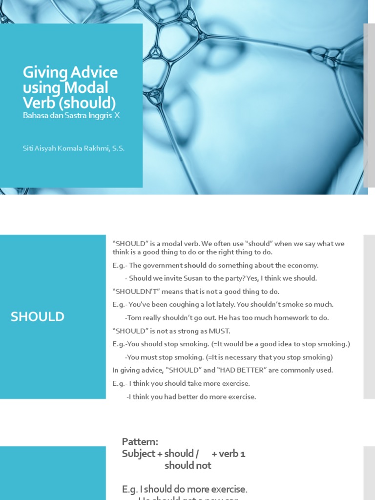 Giving Advice Using Modal Verb (Should) | PDF | Language Mechanics ...