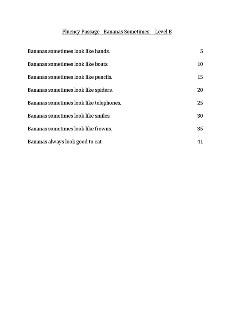 Level B Fluency Bananas Sometimes | PDF