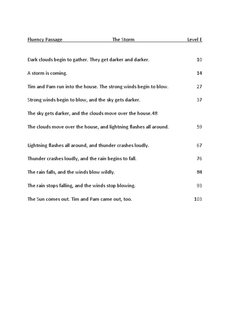Level E Fluency The Storm | PDF