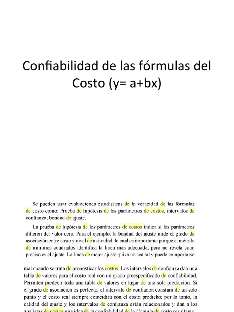 Confiabilidad de Las Fórmulas Del Costo | PDF | Métodos y materiales de ...