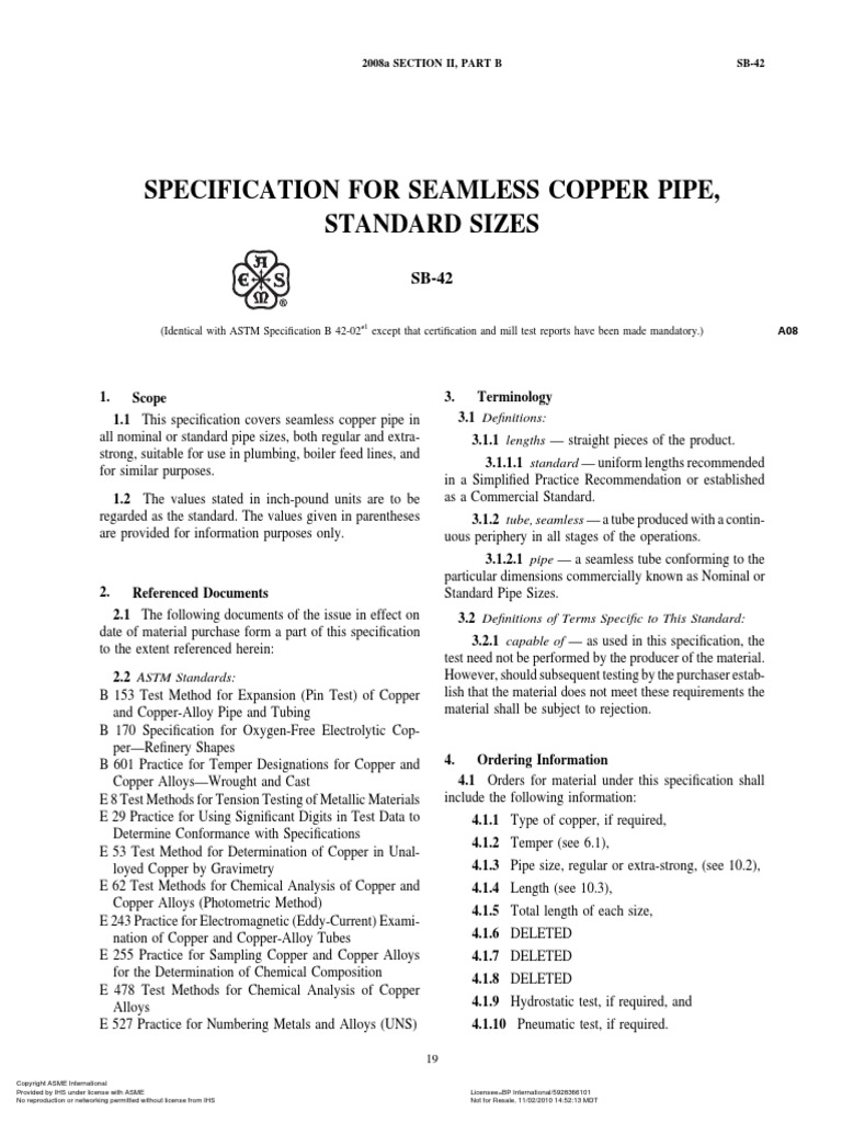 Asme Section Ii B SB-42 | PDF | Engineering Tolerance | Pipe (Fluid ...