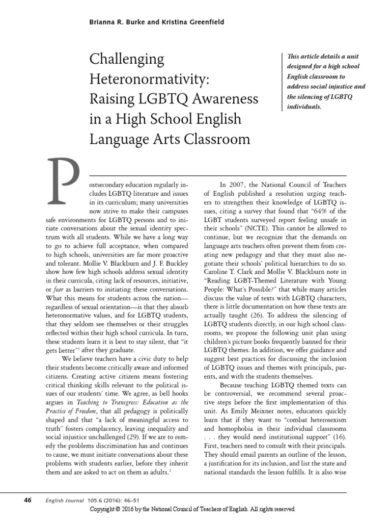 Challenging Heteronormativity: Raising LGBTQ Awareness in A High School ...