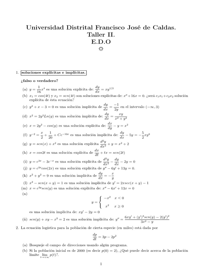 Taller EDO1 Er Corte | PDF | Curva | Tangente