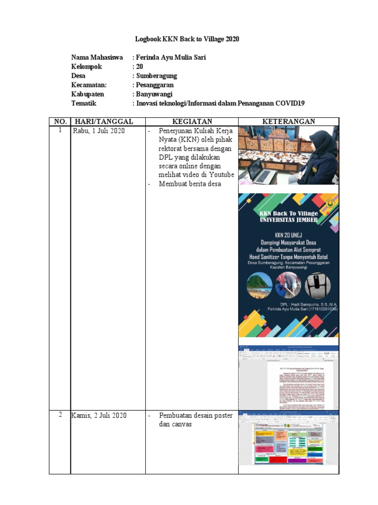 Contoh Logbook KKN 2020 Sumberagung | PDF | Seni