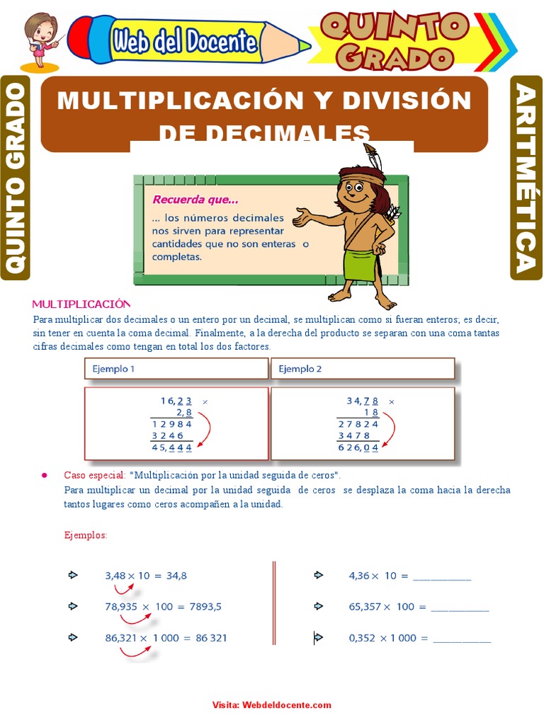 Multiplicación y División de Decimales para Quinto Grado de Primaria ...
