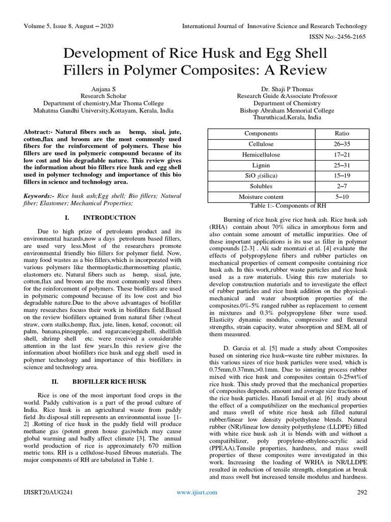 Development of Rice Husk and Egg Shell Fillers in Polymer Composites A ...
