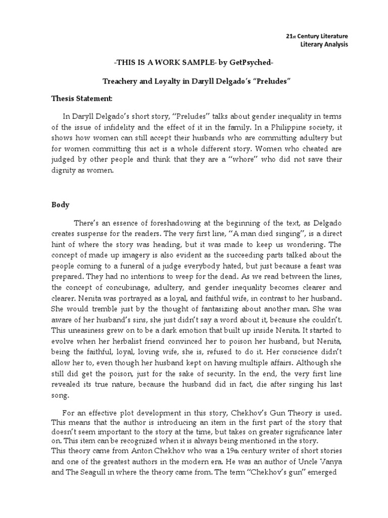 'Preludes' Literary Analysis | PDF | Anton Chekhov | Infidelity