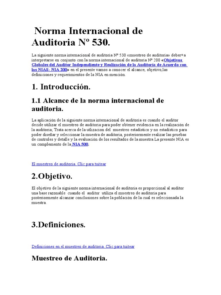 Resumen Nia 530 | PDF | Auditoría | Muestreo (Estadísticas)