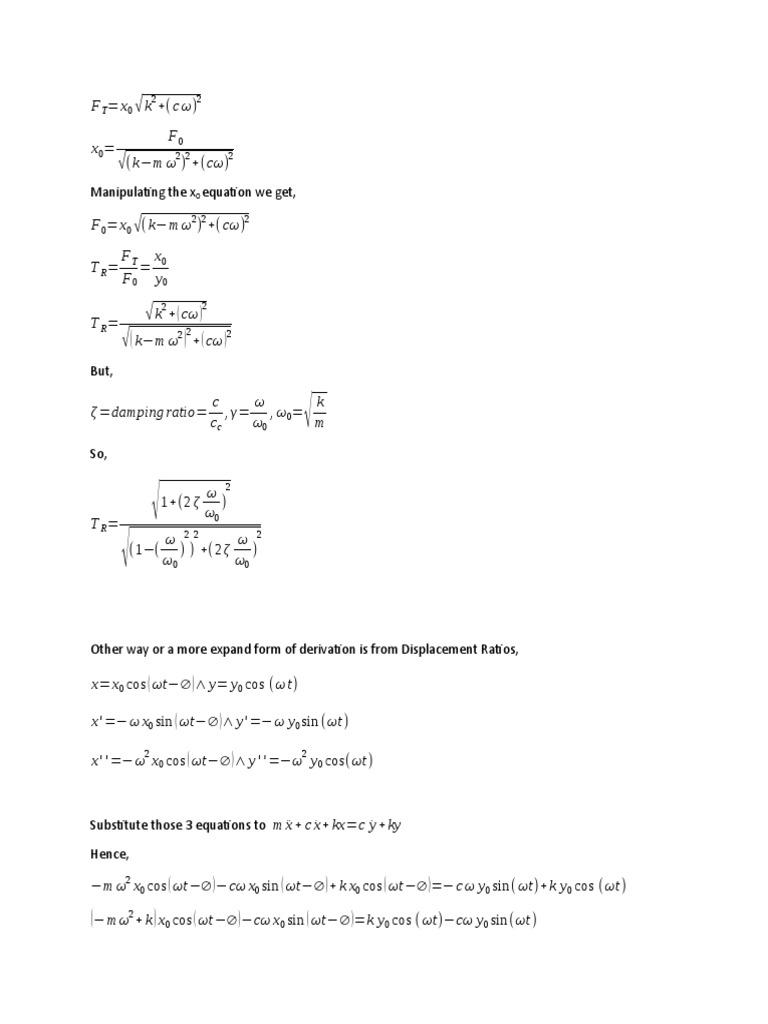 Derivation of the Transmissibility Ratio Equation for a Single Degree ...