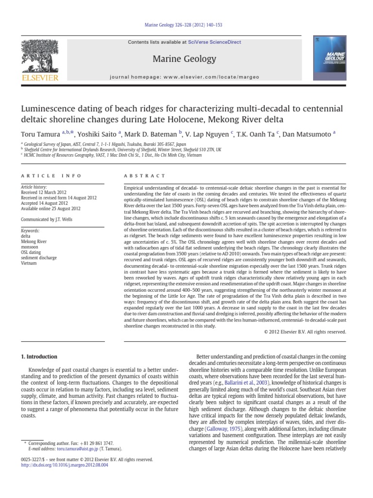 Marine Geology: Toru Tamura, Yoshiki Saito, Mark D. Bateman, V. Lap ...