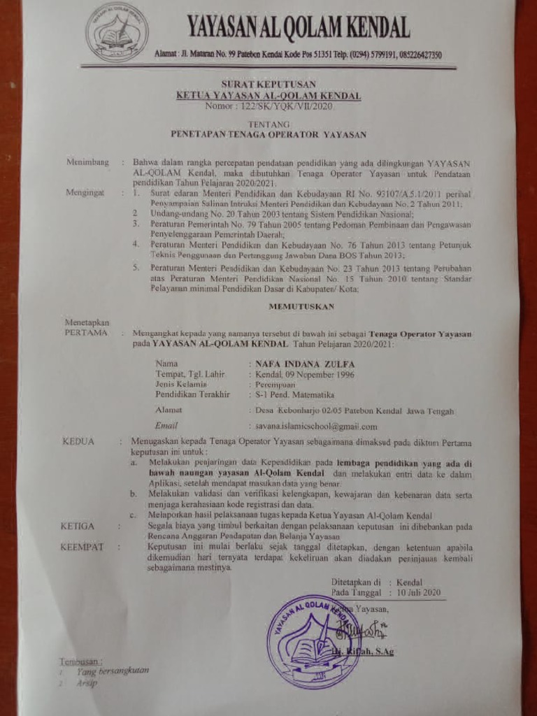 SK Operator Yayasan | PDF