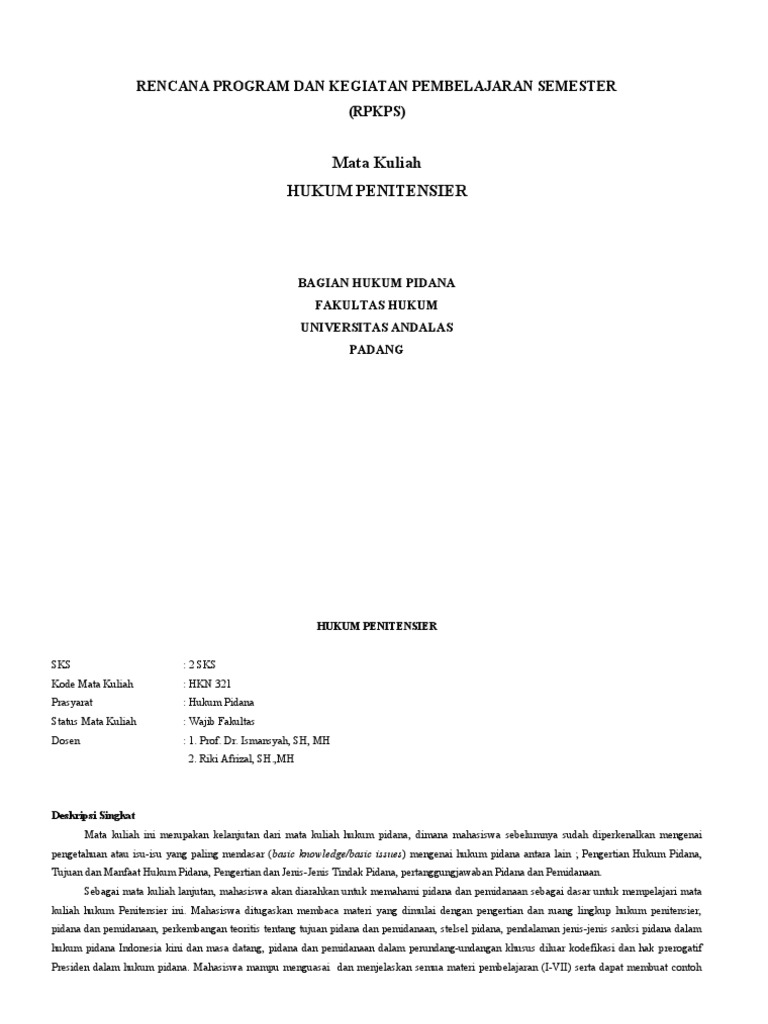 RPS - Hukum Penitensier | PDF