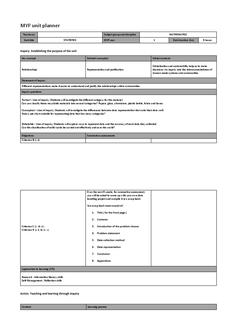 UNIT PLANNER 4 (STATISTIC New ) | PDF | Data | Teachers