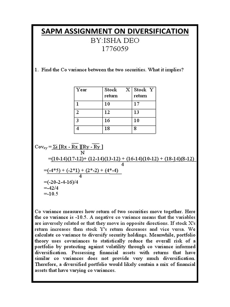 Sapm Assignment On Diversification | PDF | Diversification (Finance) | Correlation And Dependence