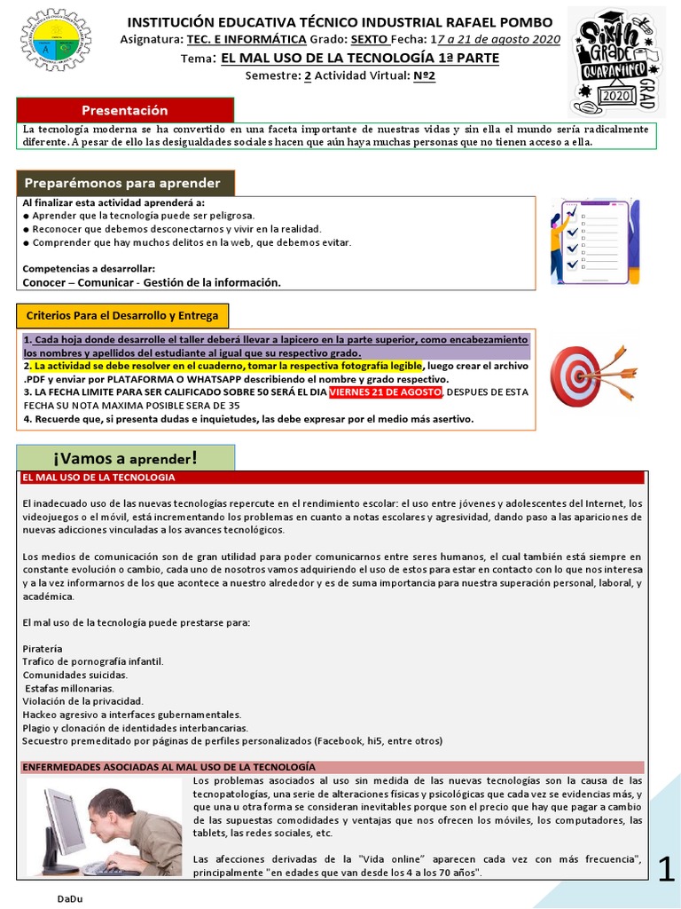 6º - Semestre 2 - Guia 2 - Mal Uso de La Tecnologia 1 Parte | PDF ...