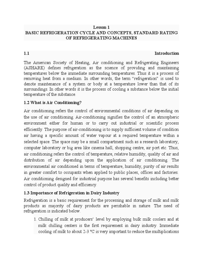 Lesson 1 Basic Refrigeration Cycle and Concepts, Standard Rating of ...