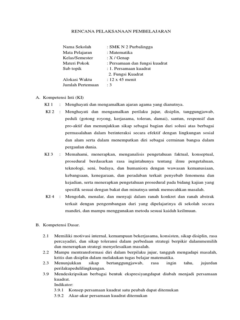 RPP Project Based Learning Matematika X | PDF