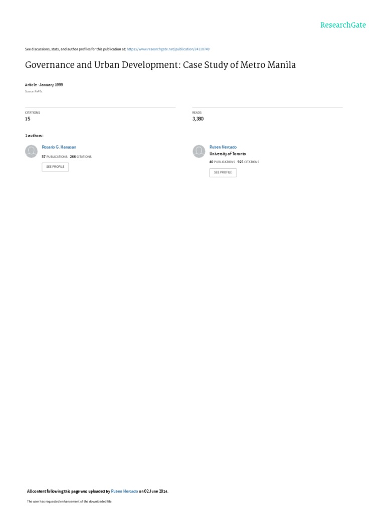 Governance and Urban Development: Case Study of Metro Manila | PDF ...