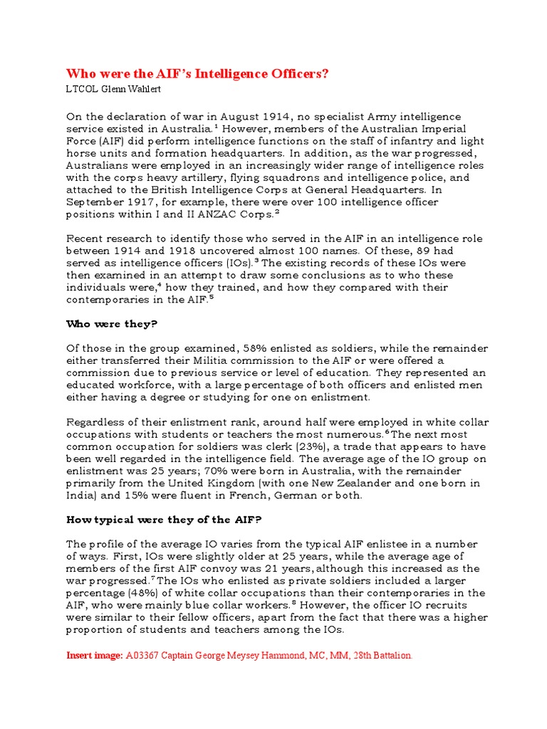 AIF Intelligence Officers in WWI | PDF | Corps | Staff (Military)
