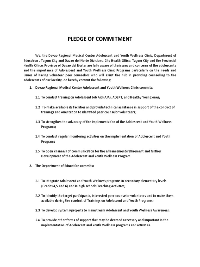 Pledge of Commitment | PDF | Adolescence | Health Care